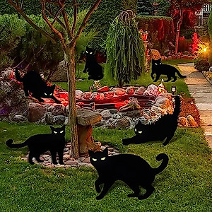 6 Pack Halloween LED Glowing Eyes Black Cat Glow in The Dark with Lights Outdoor Outside Halloween Decorations Scary Yard Signs Garden Decor Lawn for Pathway Stake Waterproof Thickened Silhouette