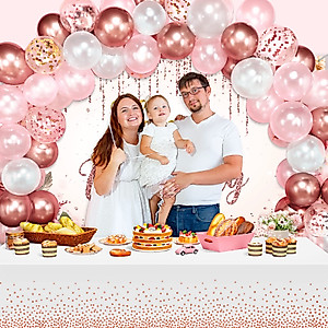 72 Pieces Birthday Decorations for Women Girls Included Backdrop Tablecloths Balloons Floral Garland Happy Birthday Party Supplies for Ladies Birthday Party Decor (Rose Gold)