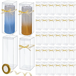 Beeveer 50 Pcs Mug Gift Boxes Clear Tumblers Packaging Box with Ribbon for Sublimation Tumblers Compatible with Stanley 11oz 12oz 15oz 20oz 30oz 40oz(3.3 x 3.3 x 9.8 Inch)