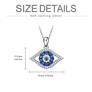 PEIMKO Evil Eye Pendant Necklace 925 Sterling Silver Greek Protection Jewelry Lucky Necklace for Women(white gold)