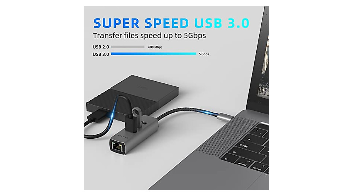 USB C to Ethernet Hub - WALNEW 4-in-1 USB-C to Gigabit Ethernet Adapter