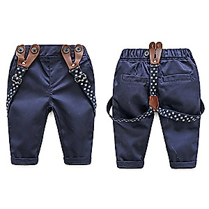 Kimocat Toddler Boy Clothing Sets Plaid Shirt Bowtie and Suspender Strap Pants Outfits (Blue, 0-6month(70#))