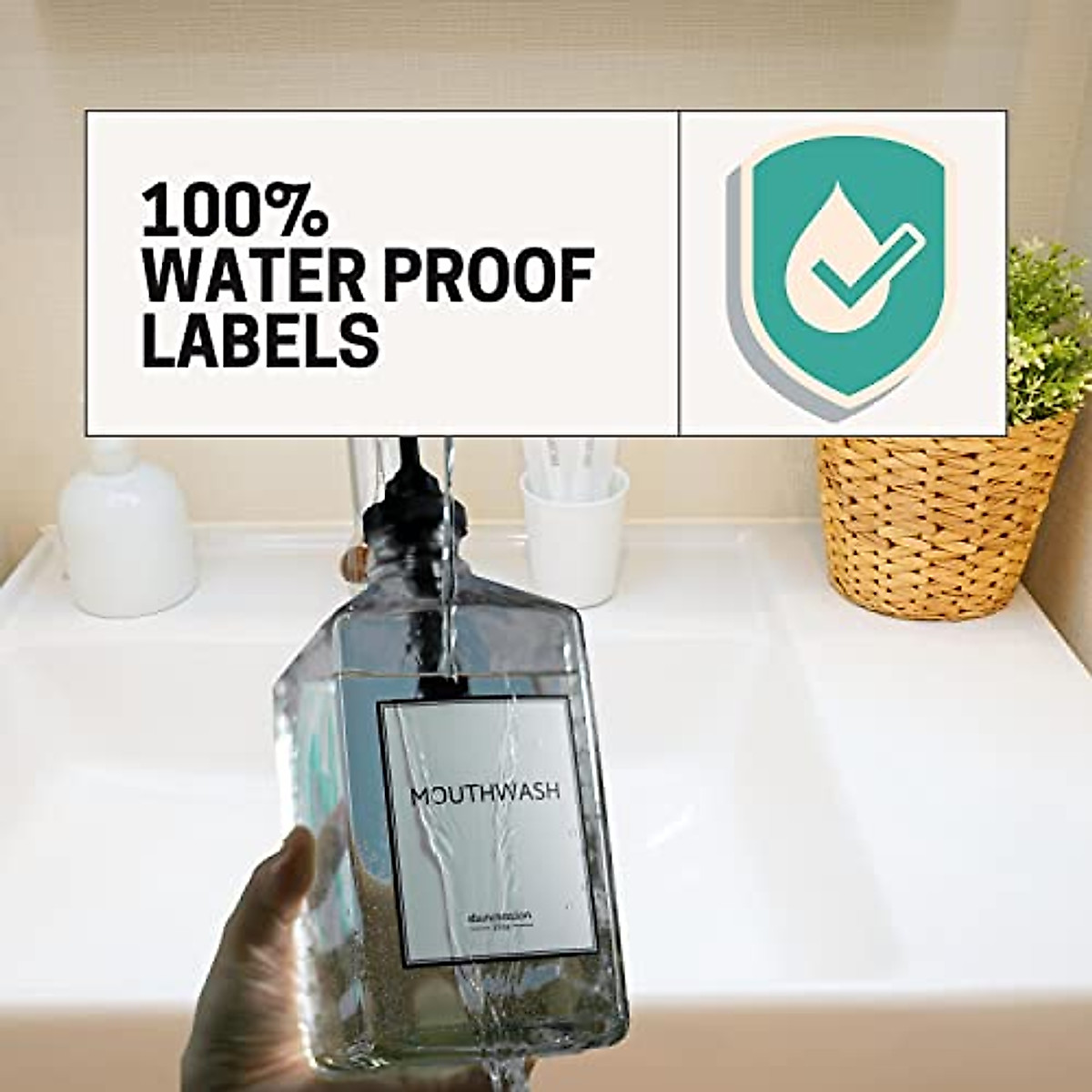 eBun® 37oz Mouthwash Pump Dispenser Black - Bathroom Hand Soap Dispenser Set Glass, Dish Soap Dispenser for Kitchen Sink, Bathroom Essential, Holder Decanter with Cup, Kids Mouthwash Pump Bottle