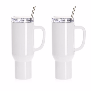 PYD Life 40 OZ Sublimation Tumblers with Removable Handle and Straw Lid Blanks White for 40 OZ Tumbler Heat Press Sublimation Oven Printing 2 Pack