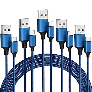 USB Type C Cable 5Pack (3/3/6/6/10FT) Nylon Braided USB C Cable Fast Charger Charging Cord Compatible Samsung Galaxy S9 S8 Note 9 Note 8 Plus,LG V30 G6 G5 V20,Google Pixel, Moto Z2, iPad 2021and More