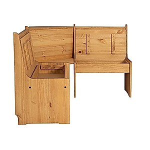 Riverbay Furniture Pine Wood Indoor 3 Piece Kitchen Corner Table Booth Bench Breakfast Dining Nook Set in Natural