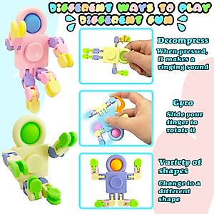 Eerrhhaq 20 Pcs Funny Sensory Fidget Toys,Transformable Chain Robot Finger Toy,Stress Relief Fingertip Gyro Toys for Party Favors,Gifts,Classroom Supplies Prizes