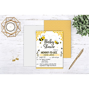 Your Main Event Prints Mom To Bee Baby Shower Invitations, Neutral Yellow Bee Baby Shower Invites with Diaper Raffles Cards, Sprinkle, 20 Invites Including Envelopes