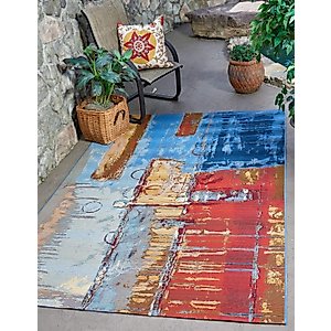 Unique Loom Outdoor Modern Collection Area Rug - Baja (4' 1" x 6' 1" Rectangle, Multi/ Beige)