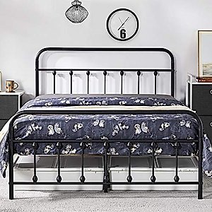 Yaheetech Classic Metal Platform Bed Frame Mattress Foundation with Victorian Style Iron-Art Headboard/Footboard/Under Bed Storage/No Box Spring Needed/Queen Size Black