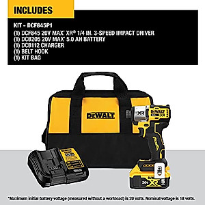 DEWALT 20V MAX Impact Driver, Cordless, 3-Speed, Battery and Charger Included (DCF845P1)