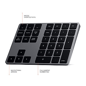 Satechi Bluetooth Extended Numeric Keypad – Slim Rechargeable 34-Key Numberpad – for M4/M2/M1 MacBook Pro/Air, M4/M2/M1 iPad Pro/Air, M2 Mac Mini, iMac M1/M4 (Space Gray)