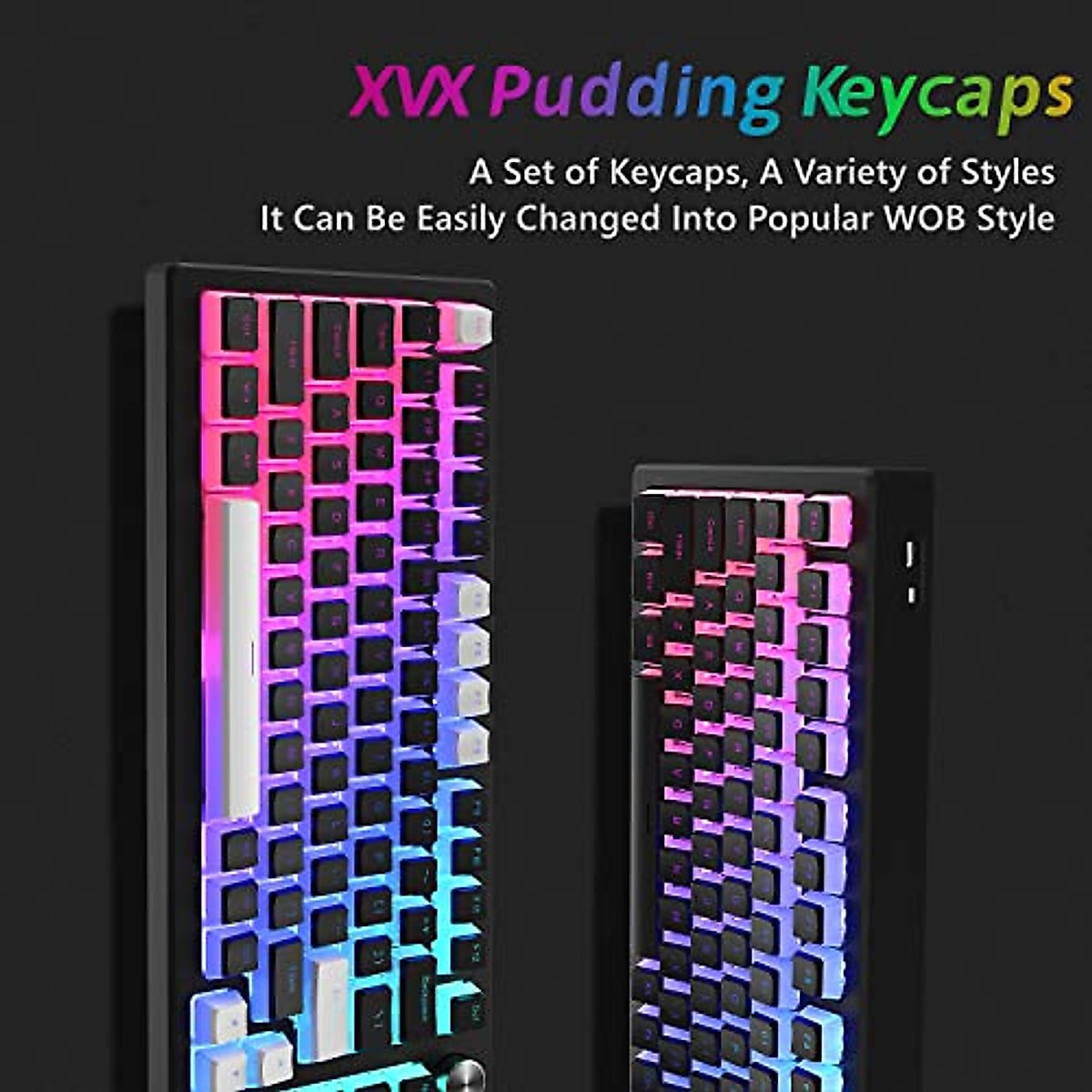 XVX Pudding Keycaps,141+24 Custom Keys Set, OEM Profile, Universal Compatiability for 100%, 75%, 65%, 60% Keyboard (Black)
