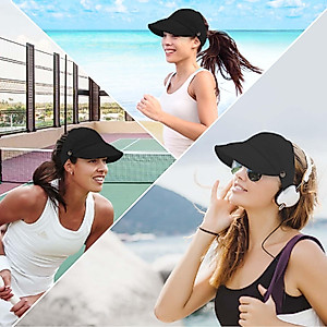 Generic Sun Hats for Women, Outdoor Uv Protection Hollow Top Sun Hat, Summer Wide Brim Sun Protection Hat, Sun Hat with Ponytail Hole for Women, Women's Outdoor Adjustable Sun Hats(Black), 5