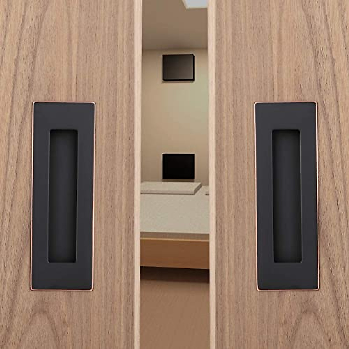 Sehrgut Flush Pull Handle (2 Pack) 6" Rectangular Plated Oil Rubbed Bronze, Free of Sharp Edge, for Sliding Pocket Barn Door or Cabinet