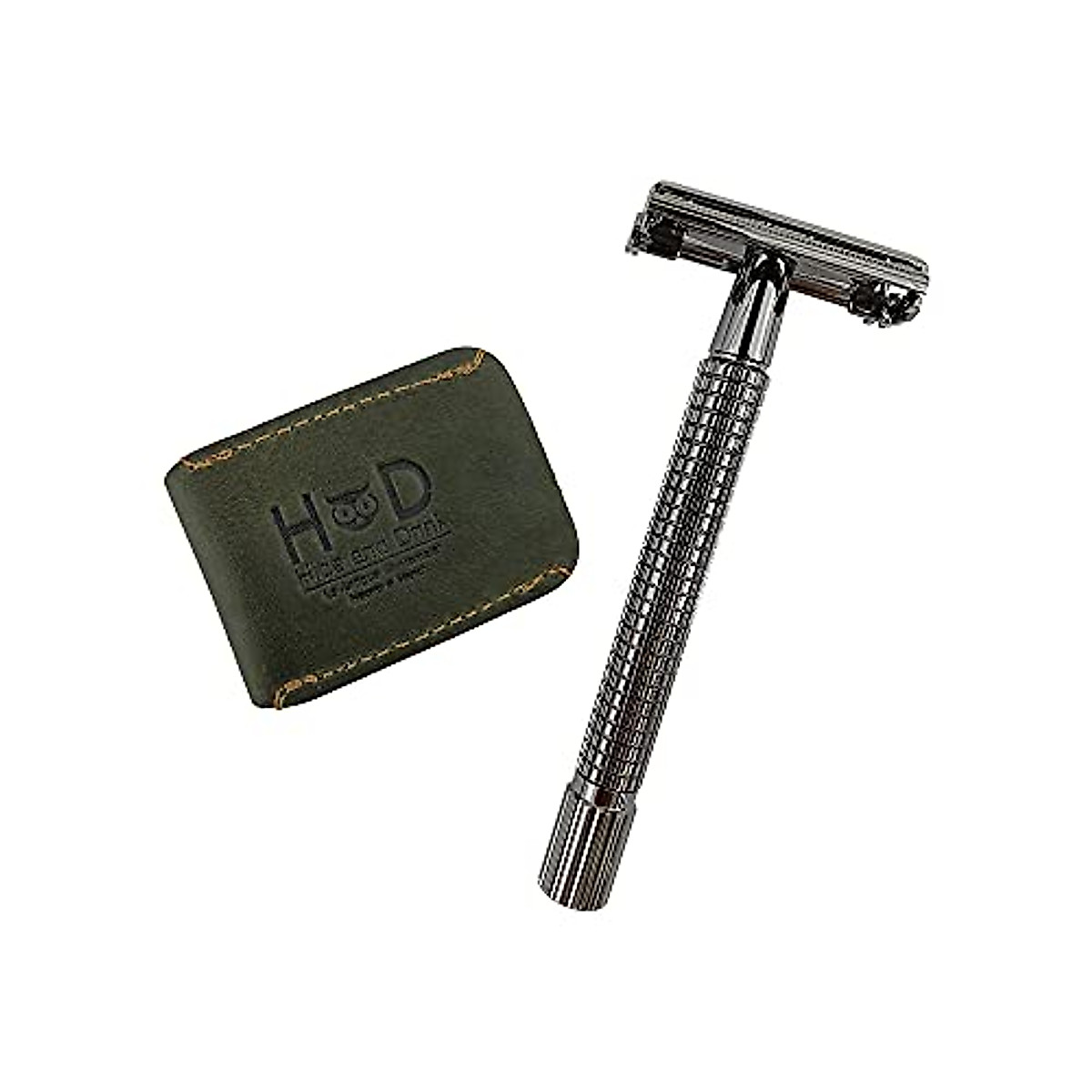 Hide & Drink, Leather Double Edge Safety Razor Head Protective Sheath, Shaving Travel Cover Handmade (Dark Jade)