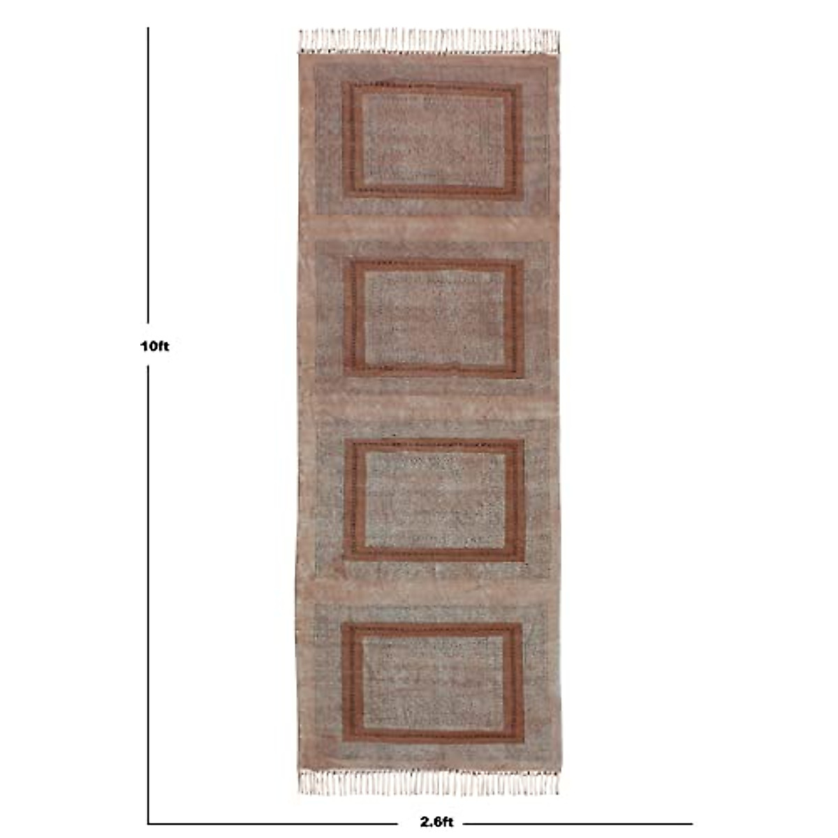 Casavani Hand Block Printed Cotton Dhurrie Bordered Brown & Beige Area Rug Doormat Floor Rug Indoor Area Rugs for Bedroom Living Room Laundry Room 10x18 Feet