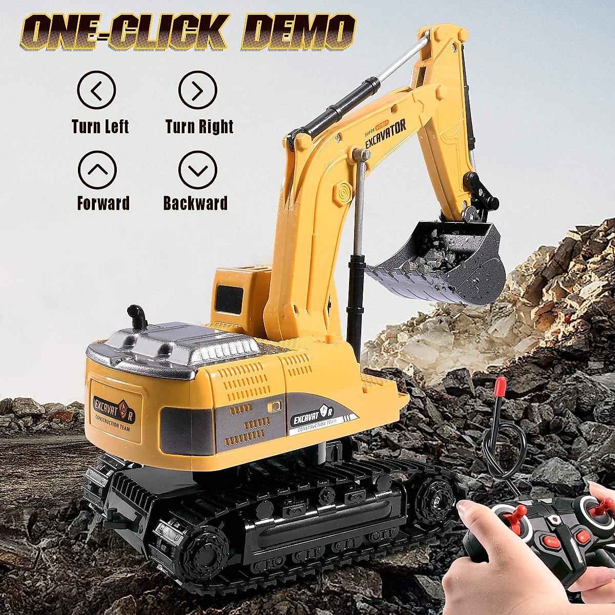 Construction Excavator Toy - Kids Toy Engineering Digger Truck, Remote Control Rechargable Hydraulic Car,Educational Birthday Gifts Kids for 3 4 5 6 7 8 9 Year Old Boys Girls.