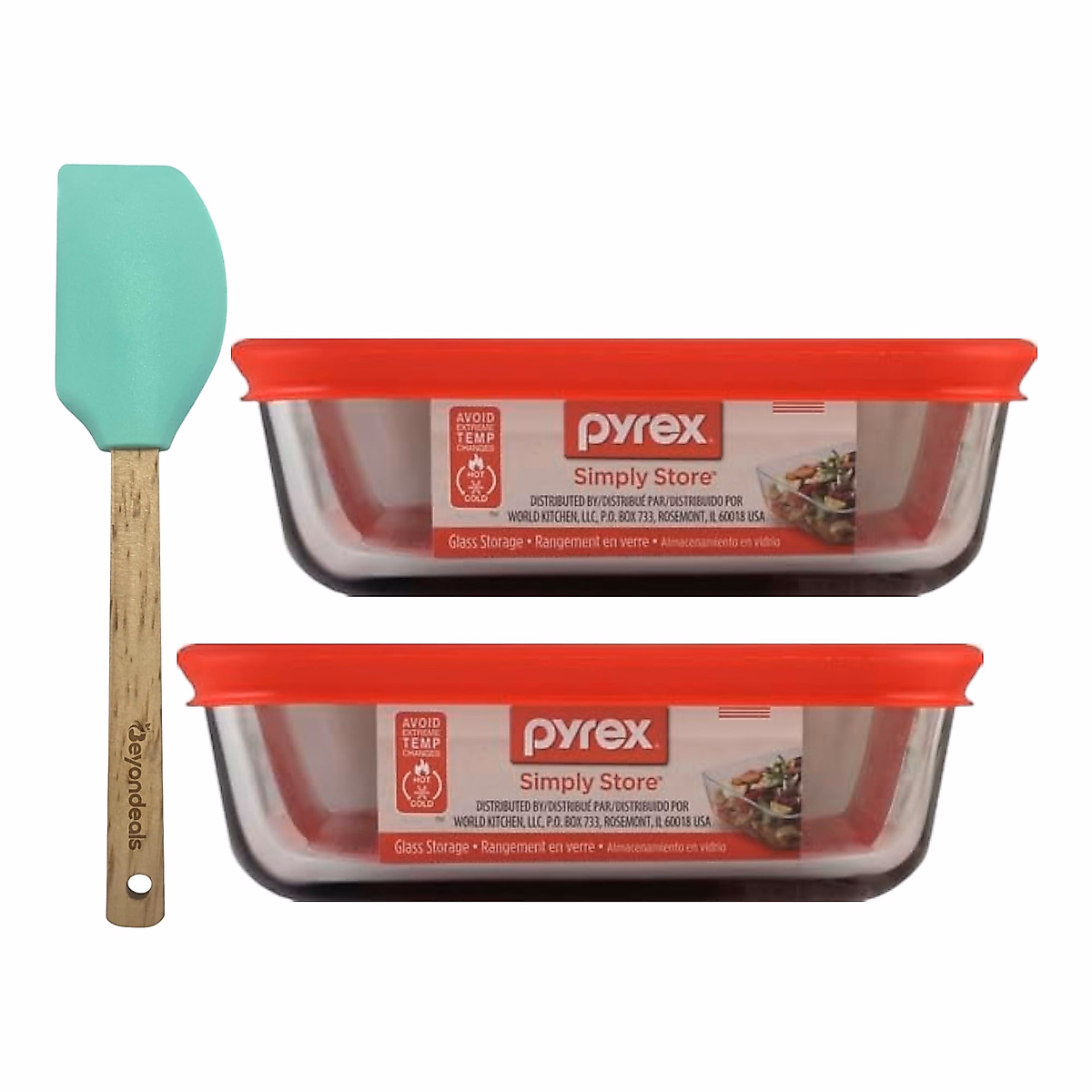 Beyondeals Rectangular Glass Storage Containers With Lids, 1Lb, 3-Cup Food Storage Solution, Bundle Silicone Spatula, Microwave/Dishwasher/Oven-Use, Leakproof Food Containers [Pack Of 2