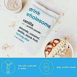 drink wholesome Vegan Vanilla Almond Protein Powder | for Sensitive Stomachs | Easy to Digest | Gut Friendly | No Bloating | 1.15 lb