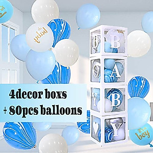 Baby Shower Decoration For Boy Blue Balloons and It's A Boy Themes Party Supplies Boxes Banner Silver Background