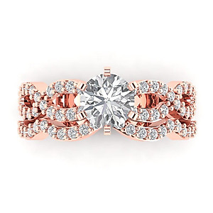 Clara Pucci 1.55ct Round Cut Halo Solitaire Fine Moissanite Engagement Promise Anniversary Bridal Ring Band set 14k Rose Gold 7.25