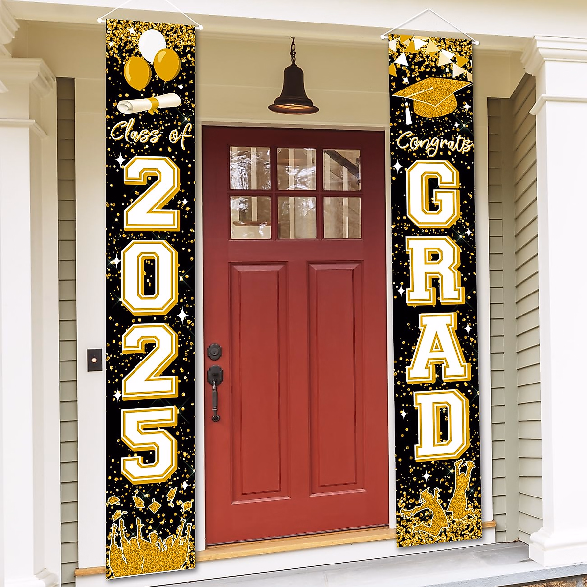 Class of 2023 Graduation Party Decorations Black and Gold Congrats GRAD Porch Sign Banner for High School and College Graduation Party Decoration(Gold)