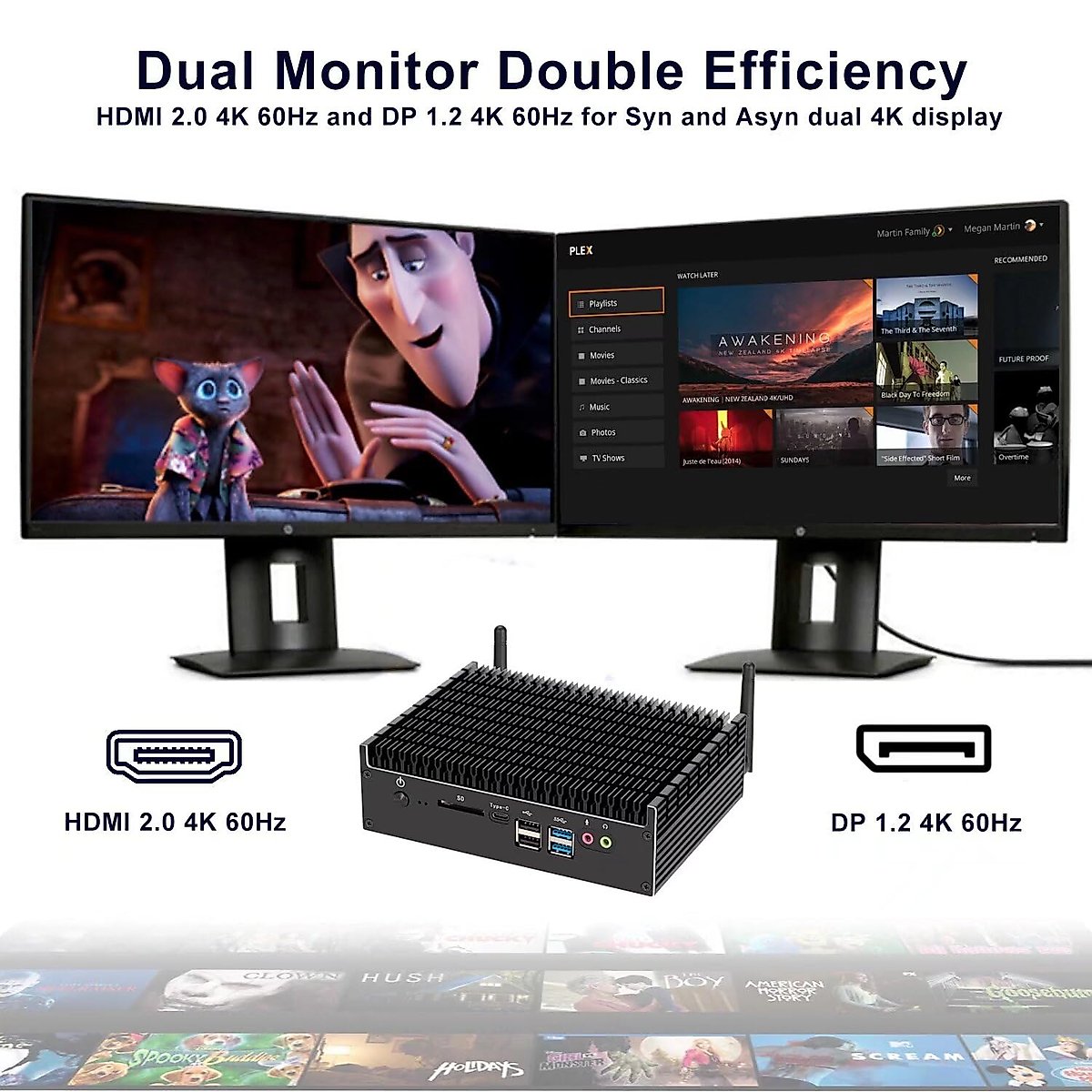 VENOEN Fanless Mini PC 6 Core i7 10710U with Win 11,Dual LAN Silent Portable Computer,HD 2.0/DP 4K Display,RS232 COM,USB-C,WiFi,BT 5.1,16GB DDR4 512GB M.2 SSD