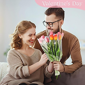 NUOMI 100 Pcs Flower Bouquet Bag Plastic Wrapping Bags with Lace Decor Disposable Cellophane Floral Bouquet Sleeve for Wedding, Mother's Day, Birthday, Holiday, Valentine, 19 Inch