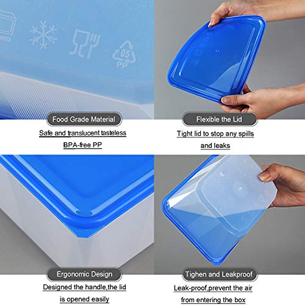 Food Storage Containers with Lids(45.6 Ounce,10 Pack) - Plastic Containers with Lids Storage, Rectangular Meal Prep Plastic Containers Freezer Containers,Kitchen Food Deli Containers