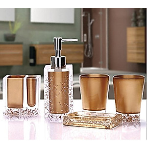 AMSS 5 Piece Stunning Bathroom Accessories Set in Crystal Like Acrylic Tumbler Dispenser Soap Dish Cups,Gold