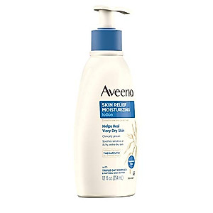 Aveeno Skin Relief Moisturizing Lotion for Very Dry Skin with Soothing Triple Oat & Shea Butter Formula, Dimethicone Skin Protectant Helps Heal Itchy, Dry Skin, Fragrance-Free, 12 fl. oz