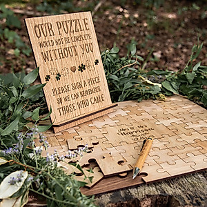 Wedding guest book alternative jigsaw puzzle personalized guestbook | laser engraved wooden pieces for party engagement reception anniversary (150 piece - Cursive Font)