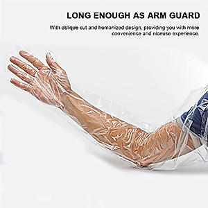Barafat 50 Pieces Disposable Field Dressing Gloves, Veterinary Insemination Rectal Long Gloves, Extra Long Sleeve Full Arm Gloves, Cow Deer Palpation Gutting Gloves (Transparent)