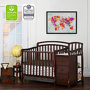Dream On Me Casco 3-In-1 Mini Crib And Changing Table In Espresso, Convertible Crib, Made Of Pinewood, Three Position Adjustable Mattress Height Settings