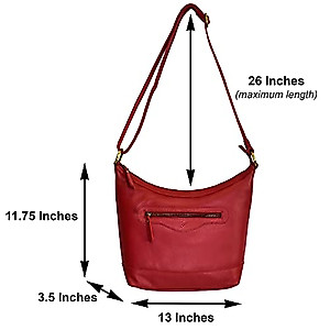 Zinda Genuine Leathers Women's Handbag Hobo Top Zip Shoulder Sling Crossbody (Red)