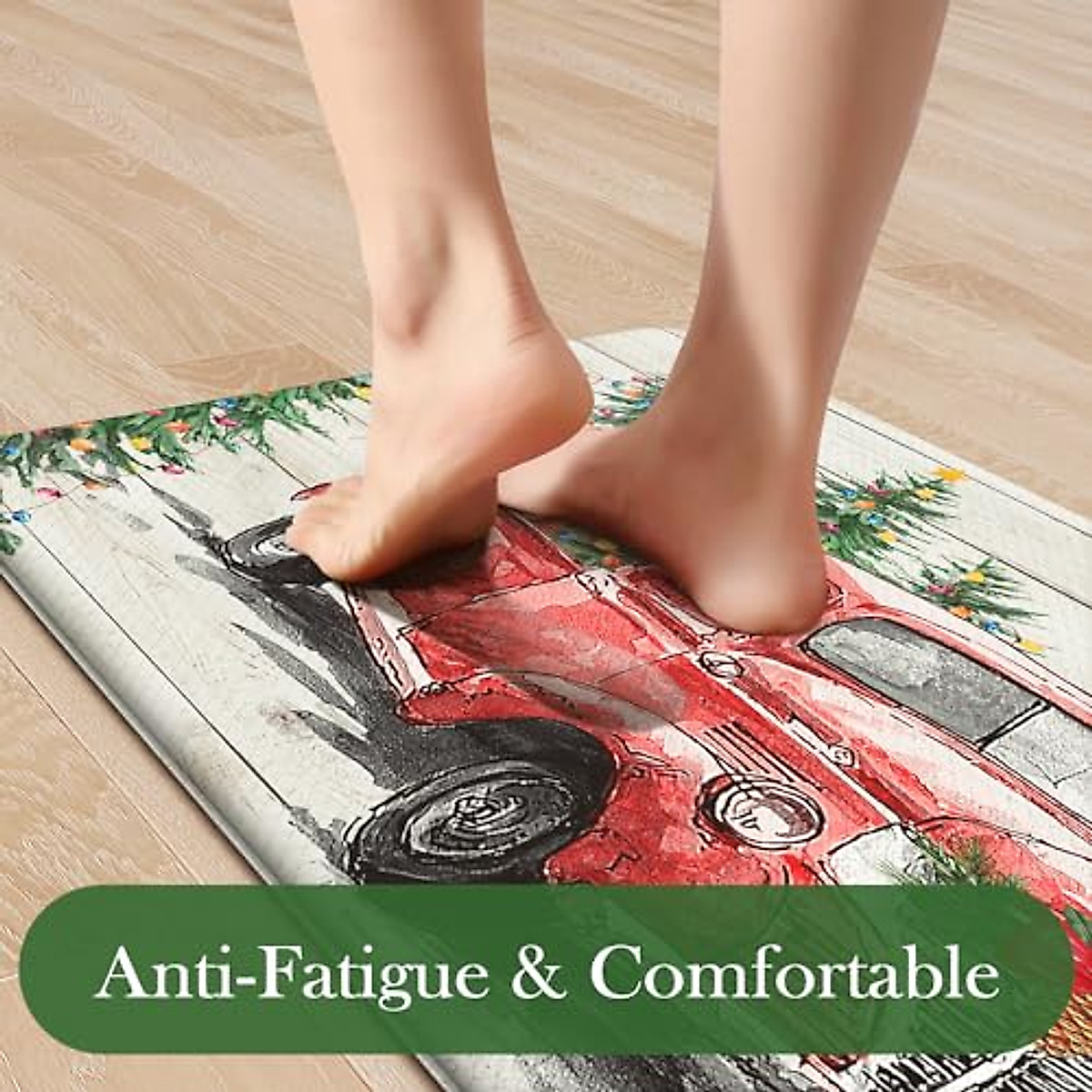 KIMODE Christmas Kitchen Rugs Set of 2,Red Truck Xmas Tree Kitchen Rugs and Mats,Anti Fatigue Non Slip Kitchen Floor Mat,Farmhouse Comfort Standing Mat,Christmas Decorations for Home Kitchen