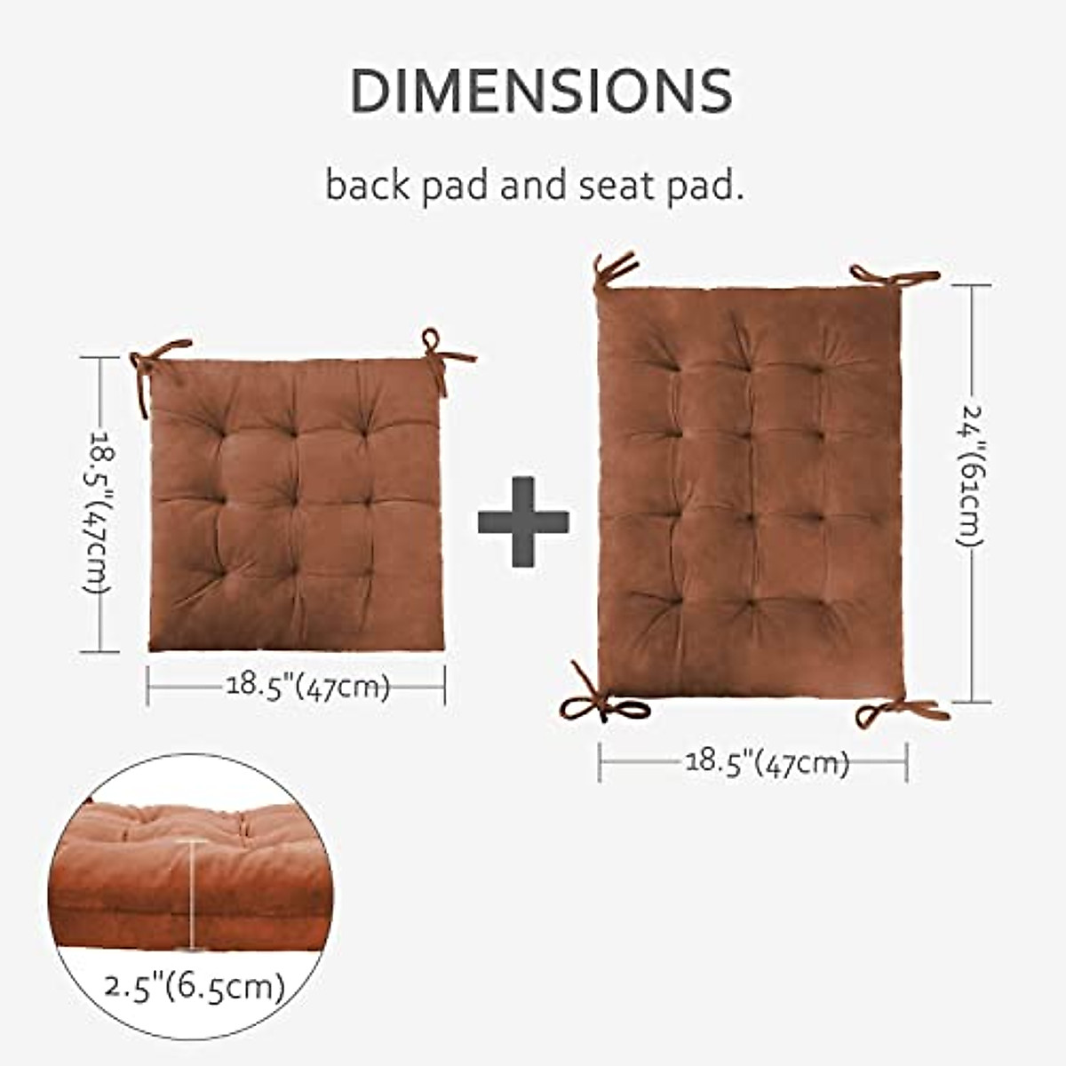 ELFJOY Solid Color Cozy Sanding Fabric Rocker Cushion Set - Chair Pads Set (Brown)