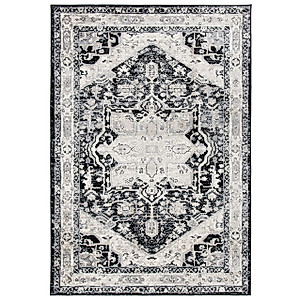 SAFAVIEH Brentwood Collection 10' x 13' Black/Ivory BNT852Z Medallion Distressed Non-Shedding Living Room Dining Bedroom Area Rug