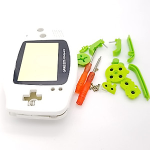 Full Housing Case Cover Housing Shell Replacement for Game boy Advance GBA Shell Case with Buttons Kit (White with Green Buttons)