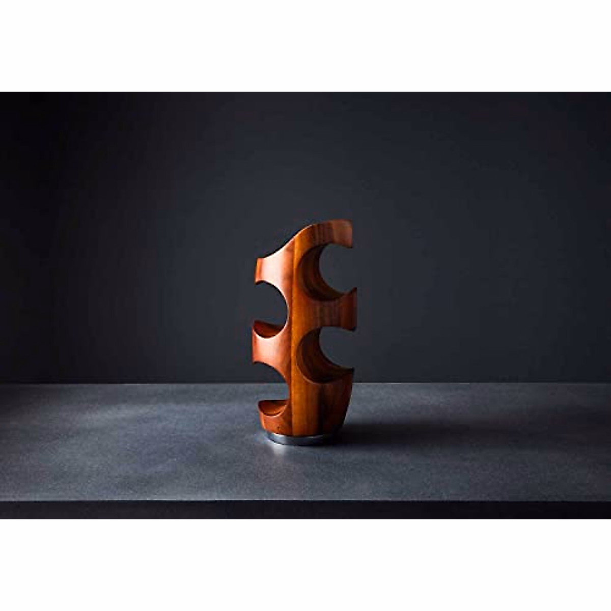 nambe Vie Wine Rack | Countertop Wine Rack 4 Bottle | Wine Bottle Holder for Bar Table and Wine Cabinet | Freestanding Wine Holder | Made of Nambé Alloy and Acacia Wood | 6” D x 13” H