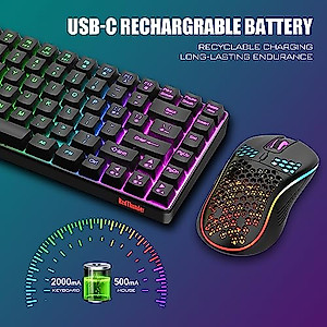 RedThunder K84 Wireless Keyboard and Mouse Combo, Rainbow LED Backlit Rechargeable Battery, 75% Layout 84 Keys TKL Ultra Compact Gaming Keyboard & Lightweight 7200 DPI Honeycomb Optical Mouse (Black)