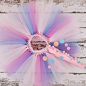 Gouldianfinch Infant Baby Girls 1st Birthday Outfits Dinosaur Printed Romper + Tutu Skirt with Tail Toddler Princess Dress (12-18M)