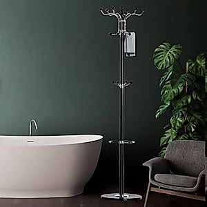 TNUEEIO 67" Metal Coat Rack Stand,Freestanding Swivel Coat Hanger Stand with Heavy Duty Marble Base and 16 Hooks，for Entryway, Home, Office, Coats, Jackets, Hat,Scarf (Black)