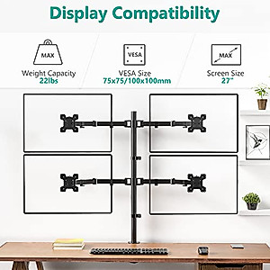 WALI Quad Monitor Desk Mount, 4 Monitor Stand Fits Heavy Duty Computer Screen up to 27 inch, Full Adjustable Monitor Arm Holds up to 22 lbs per Arm (M004), Black
