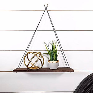Boho Wall Hanging Shelf - Wood Hanging Shelves for Wall - Farmhouse Rope Shelves for Bedroom Living Room Bathroom - Rustic Wood Shelves - Hanging Plant Shelf - Triangle Floating Shelf (Ring Mount)