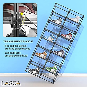 LASOA Clear Acrylic Shoe Box, Foldable Stackable Plastic Shoe Box Magnetic Side Open Fully Transparent Sneaker Display Box Containers, Shoe Organizer for Booties, Sneakers, Collectibles, 2 Pack