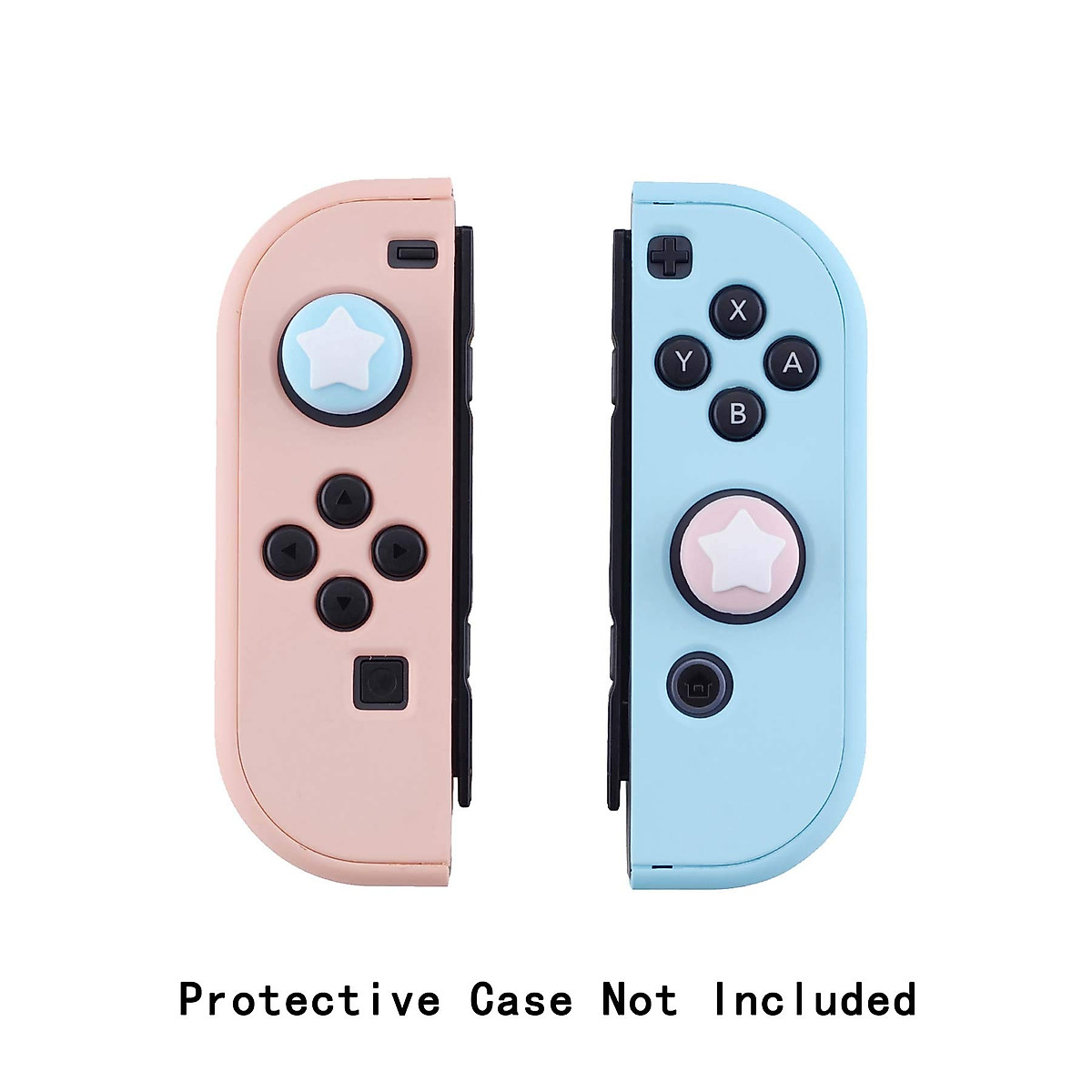 eXtremeRate PlayVital Star Design Cute Switch Thumb Grip Caps, Cherry Blossoms Pink & Heaven Blue Joystick Caps for Nintendo Switch Lite, Silicone Analog Cover Thumbstick Grips for Switch OLED Joycon