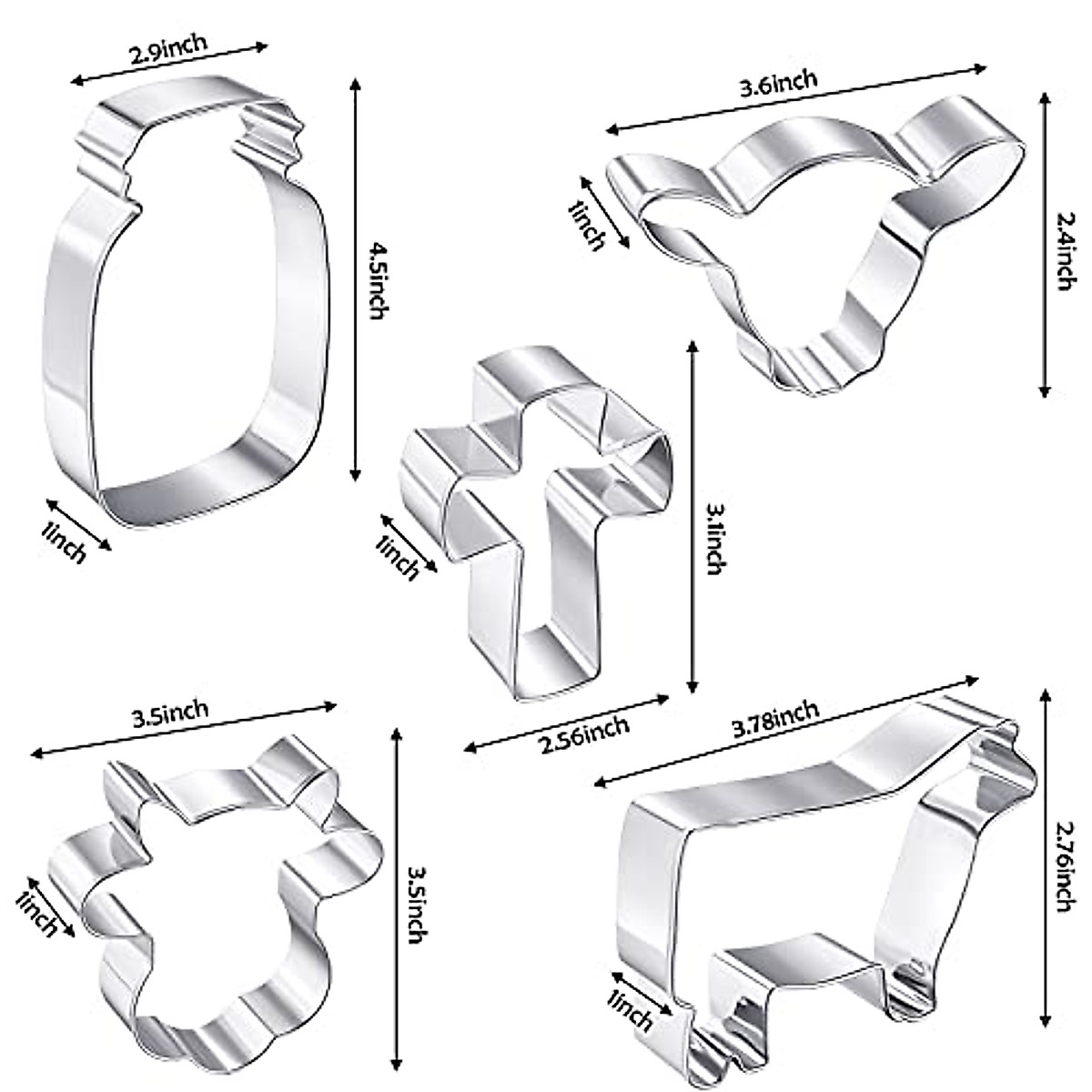 5 Pieces Cow Cookie Cutter Set, Farmhouse Cookie Cutter, 3 Different Cow Cookie Cutters, Steel Cow Head Cookie Cutter, Milk Bottle, Crossed Cookie Cutter for Biscuit and Cakes Kitchen Tool Accessories