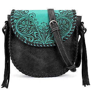 Montana West Western Crossbody Purses for Women Embossed Collection Vegan Leather Handbag Saddle Bag MW1212-8360BK